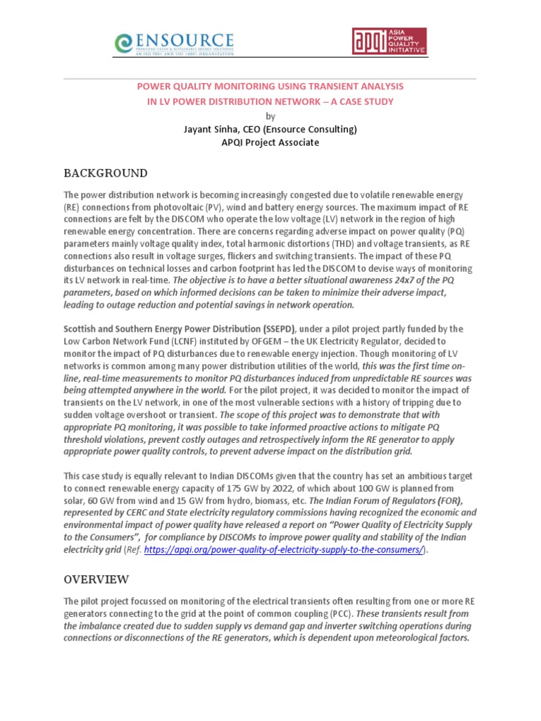 Power Quality Monitoring Using Transient Analysis in LV Power Distribution Network - A Case ...