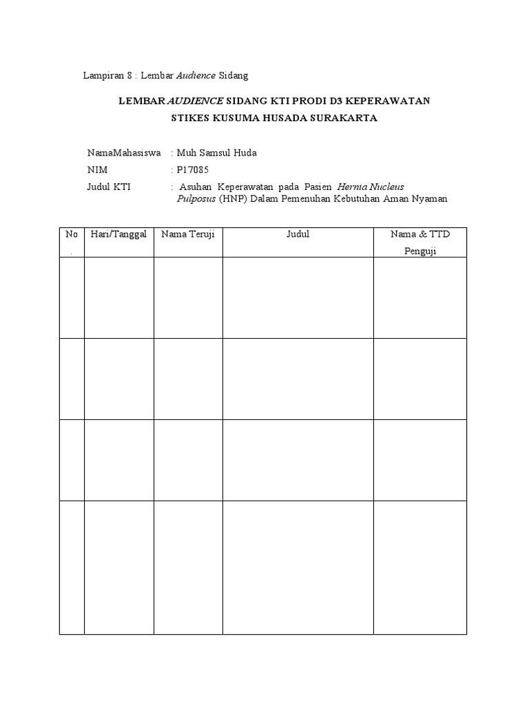 10 Lembar Audience Sidang | PDF | Sains & Matematika