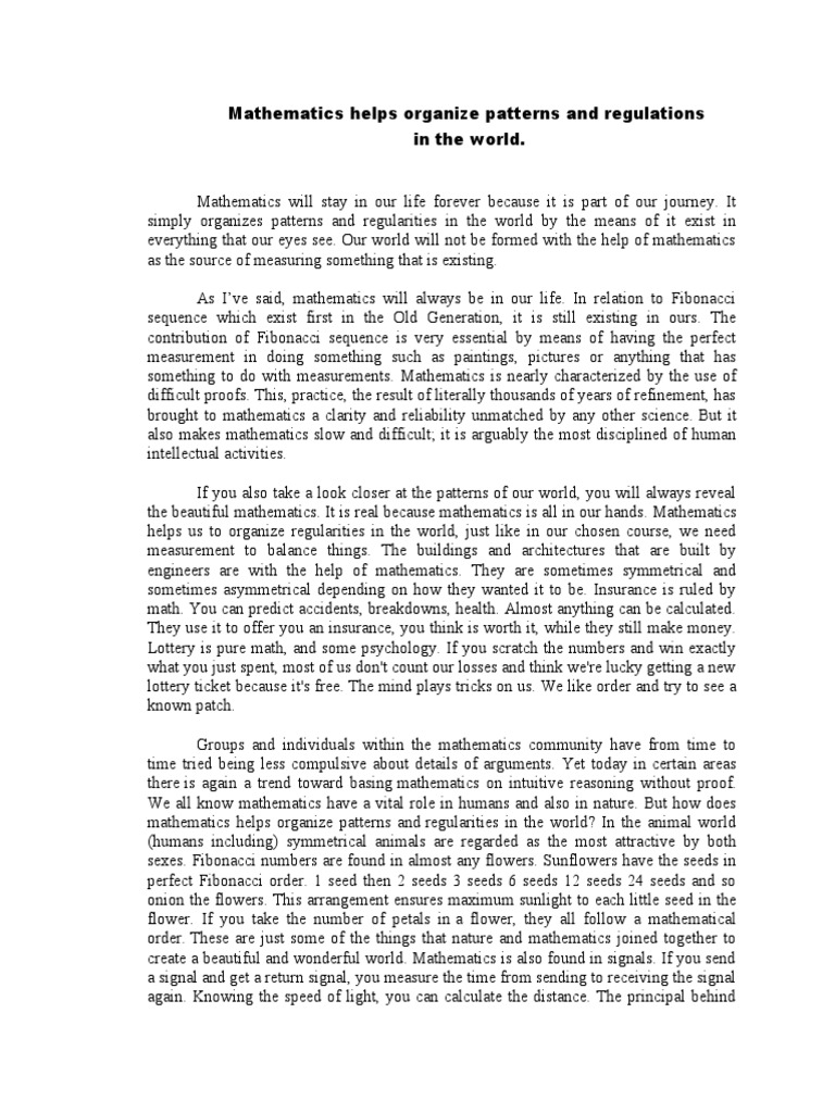 Sysnthesis Paper Mathematics Helps Organize Patterns and Regulations ...