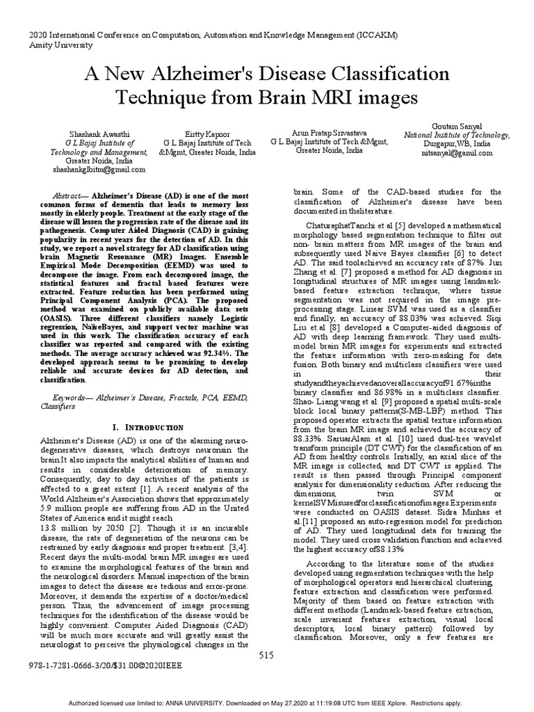 A New Alzheimer's Disease Classification Technique From Brain MRI ...