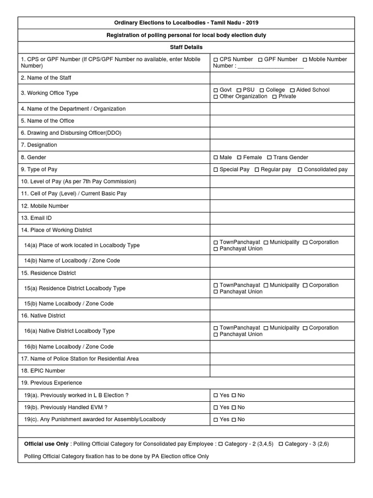 Election Enroll Form 2019 | PDF | Government | Justice