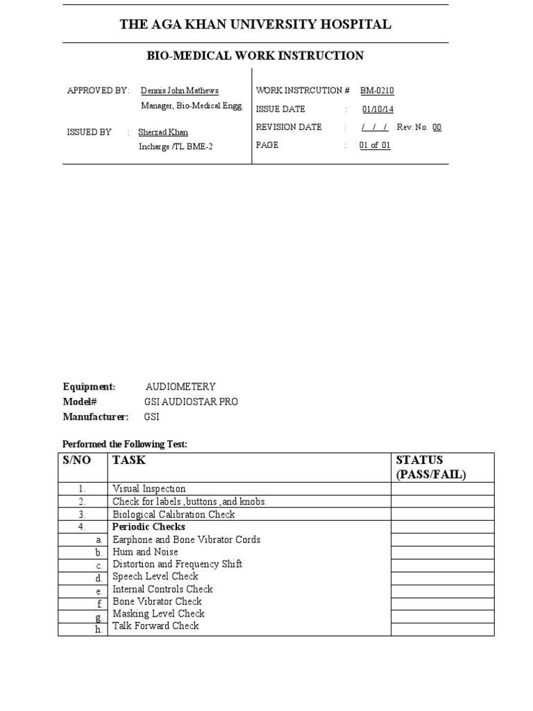 AUDIOMETERY GSI AUDIOSTAR PRO WORK INSTRUCTION Final | PDF
