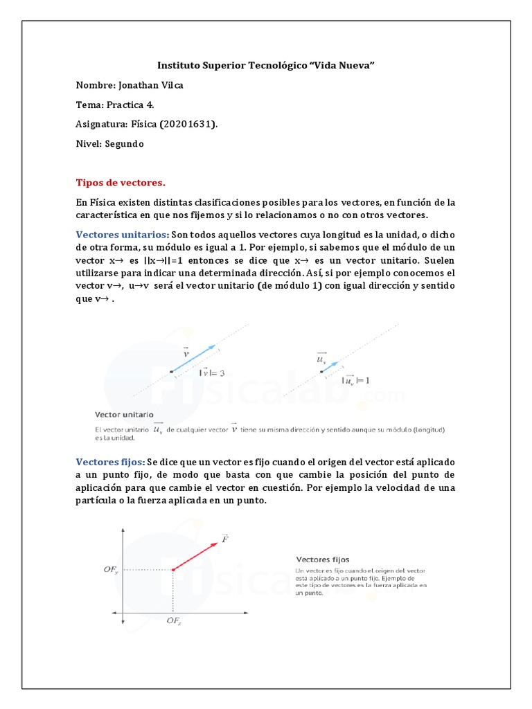 Tipos de Vectores | PDF | Ciencia y matemáticas