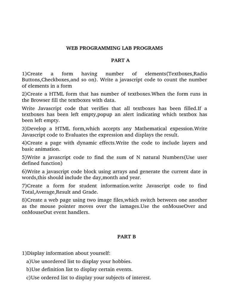 Web Programming Lab Programs Part A | PDF