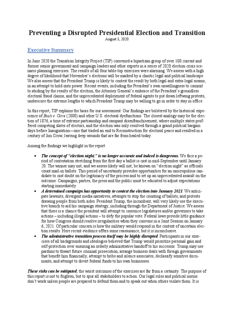 Preventing A Disrupted Presidential Election and | PDF | Donald Trump ...