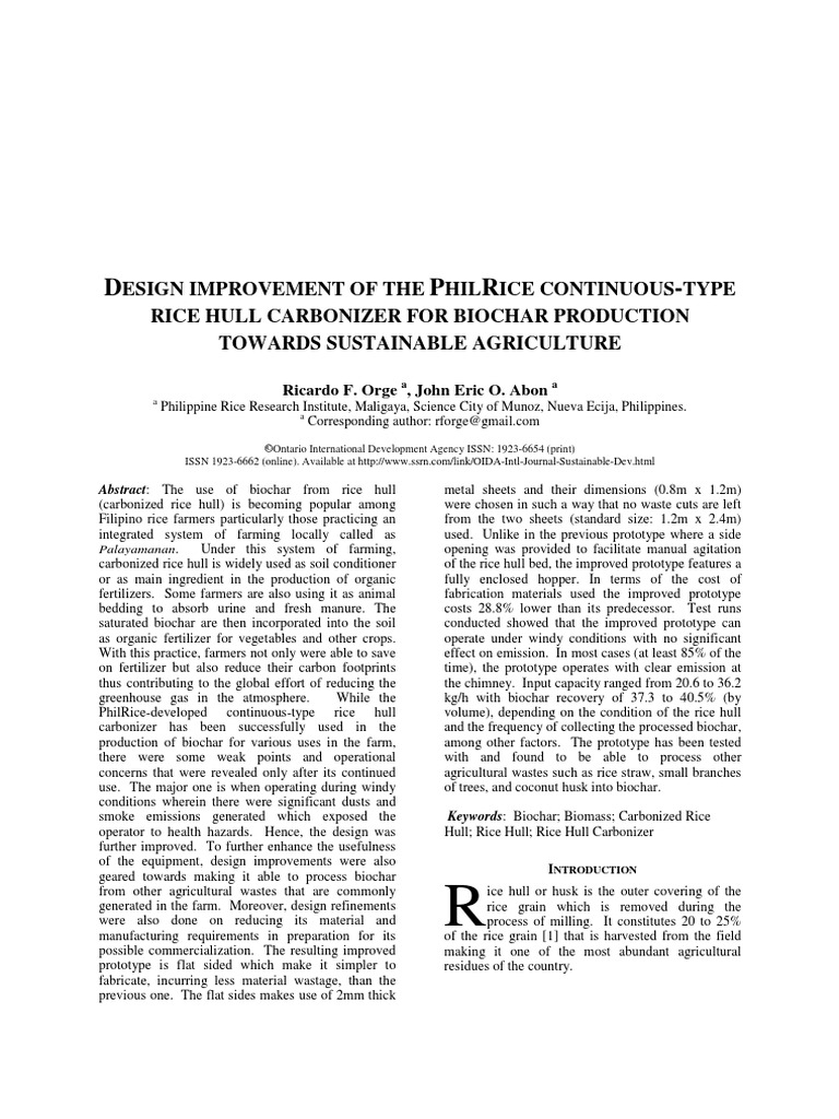 Design Improvement of The Philrice Conti PDF | PDF | Combustion | Pyrolysis