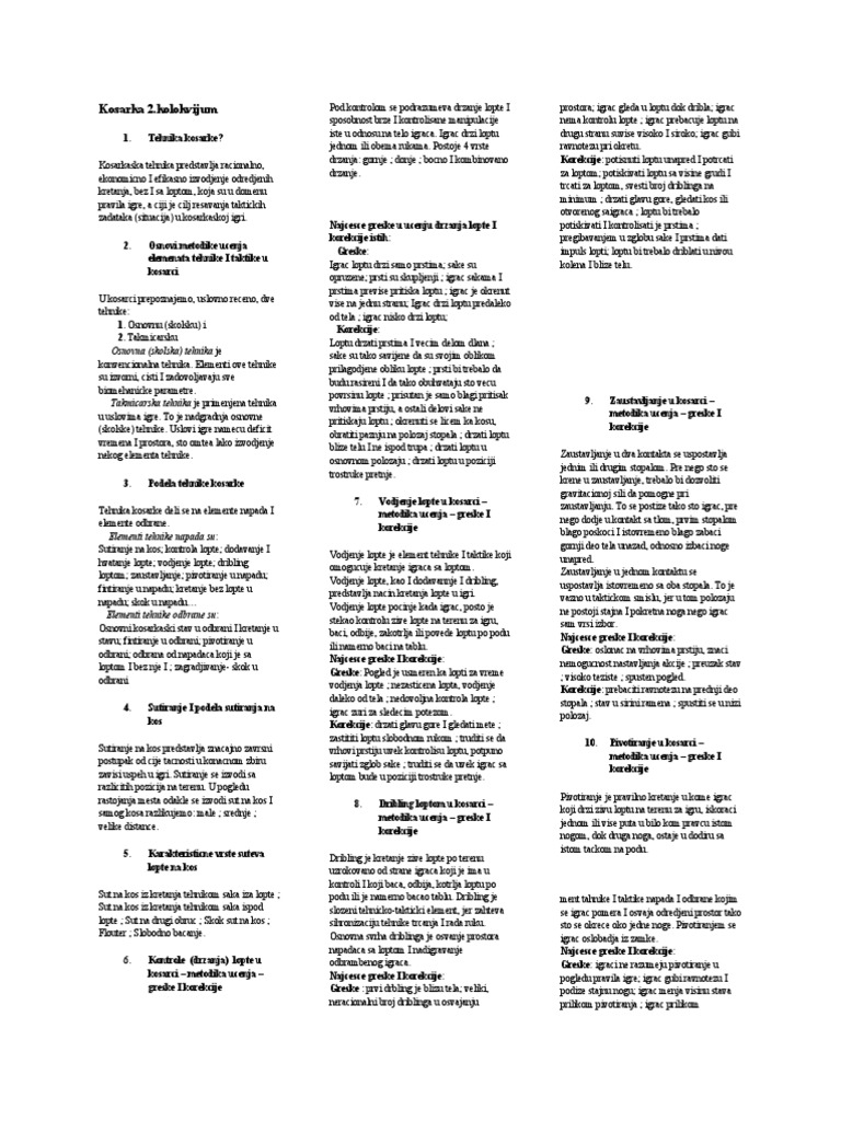 Kosarka 2.kolokvijum Umanjeno | PDF