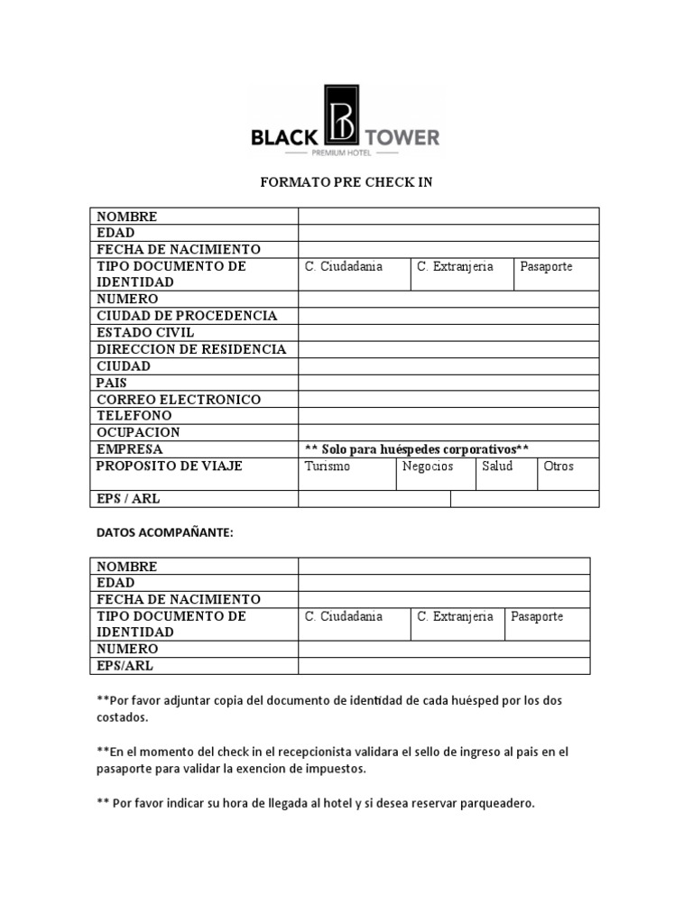 Formato Pre Check in | PDF