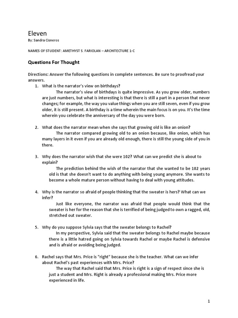 Eleven: Questions For Thought | PDF | Narration