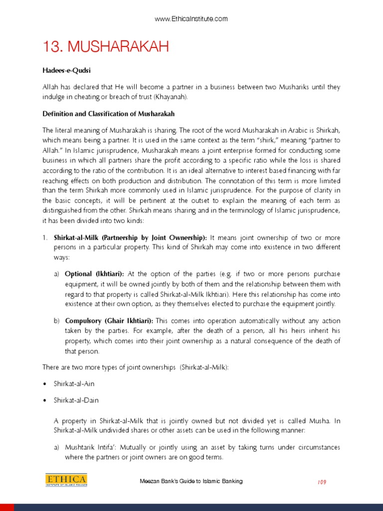 Musharakah | PDF | Partnership | Islamic Banking And Finance