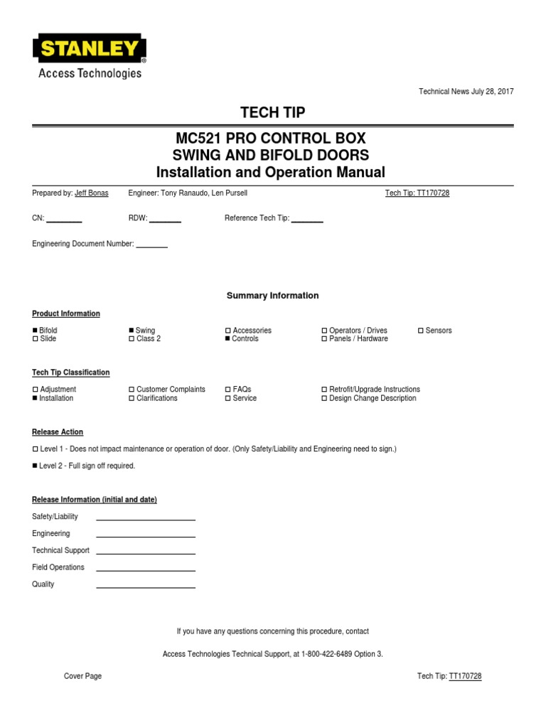 Stanley - mc521 - Pro - Control Box Automatic Door | PDF | Switch ...