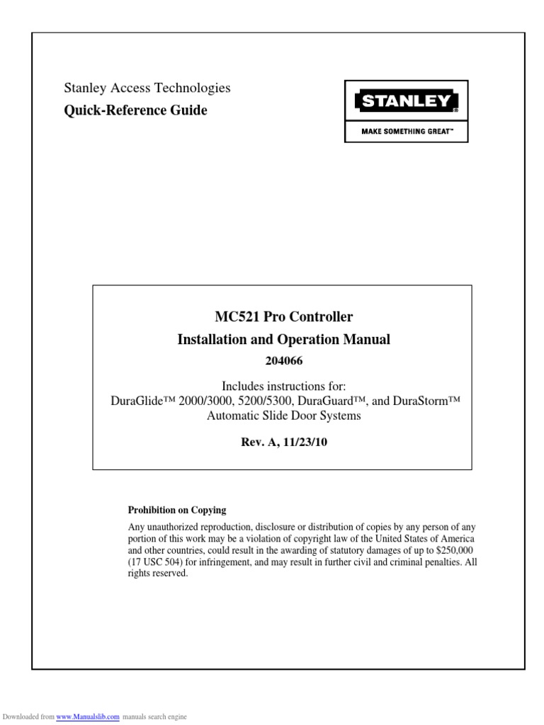 Stanley - mc521 - Pro - Controller - Quick-Reference Guide PDF | PDF ...