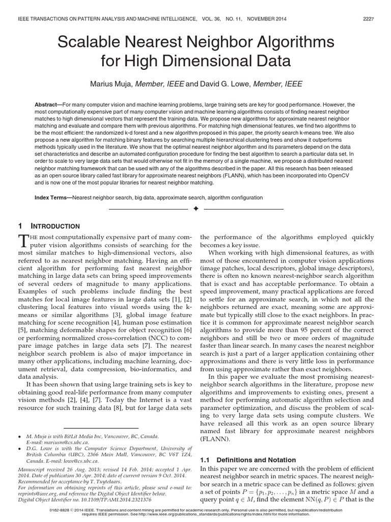 Scalable Nearest Neighbor Algorithms For High Dimensional Data | PDF | Cluster Analysis ...