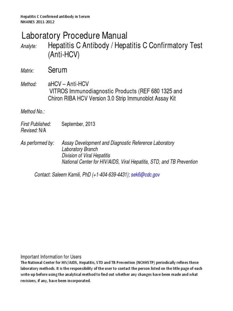 Laboratory Procedure Manual: Hepatitis C Antibody / Hepatitis C ...
