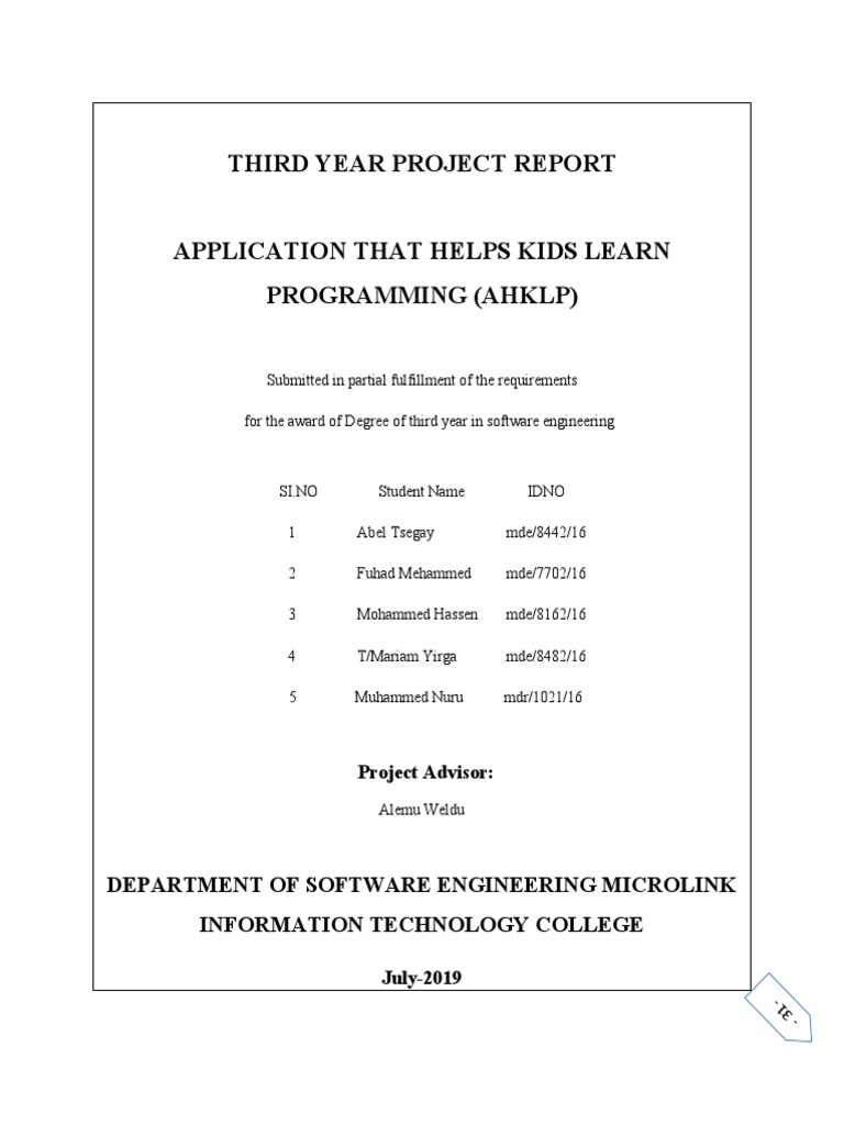 Third Year Project Report: Department of Software Engineering Microlink ...