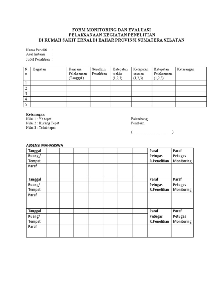 Form Monitoring Dan Evaluasi | PDF