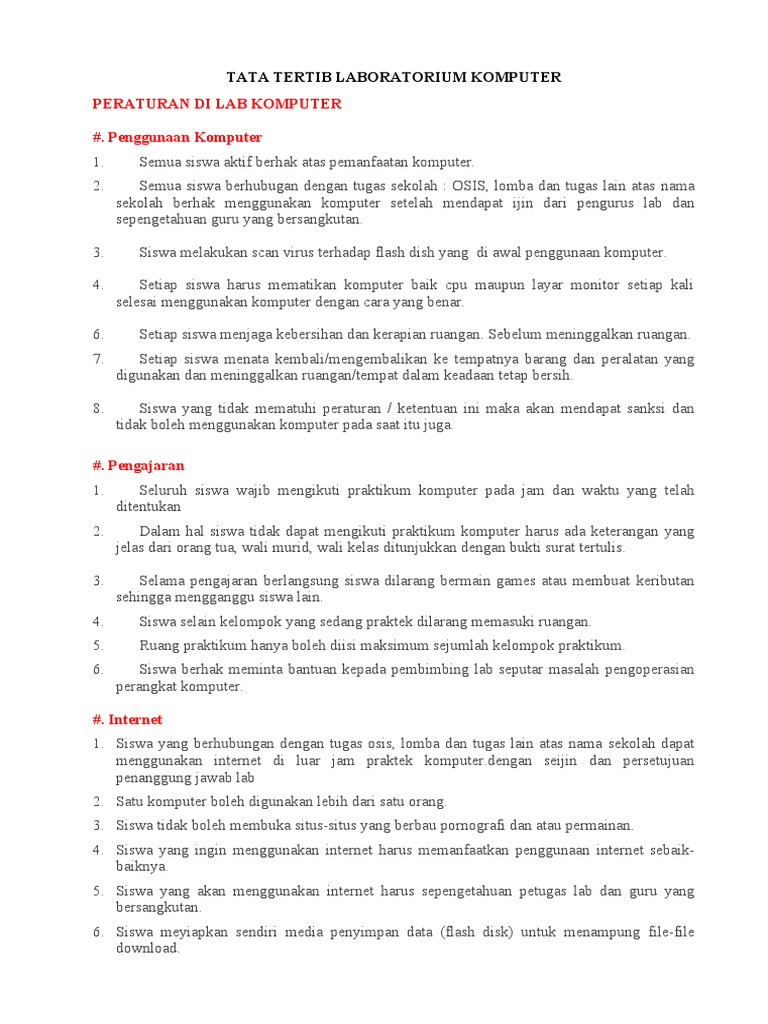 Tata Tertib Laboratorium Komputer | PDF