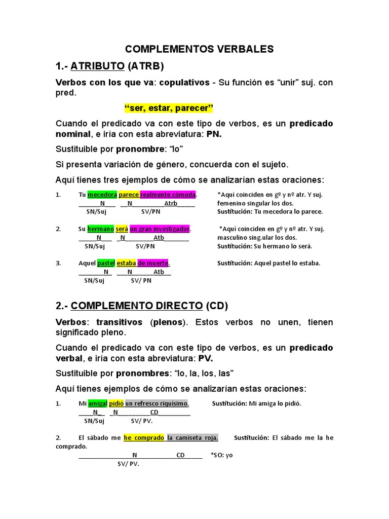 Complementos Verbales | PDF | Predicado (Gramática) | Verbo