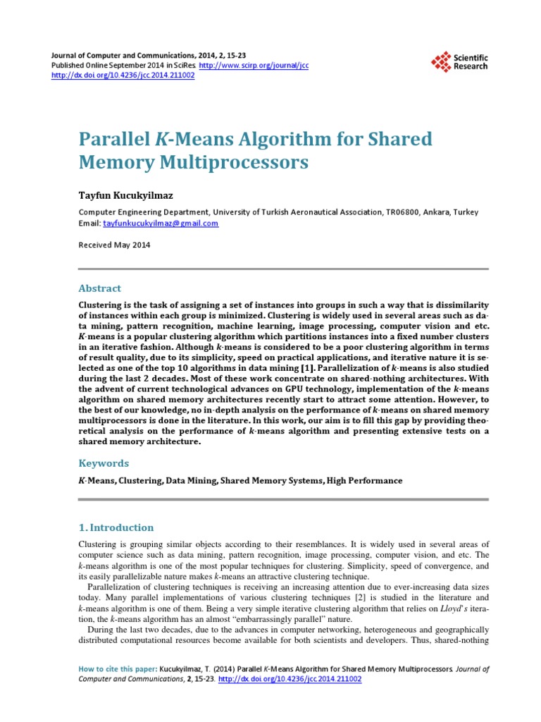 Parallel K Means Algorithm For Shared Pdf Cluster Analysis Parallel Computing