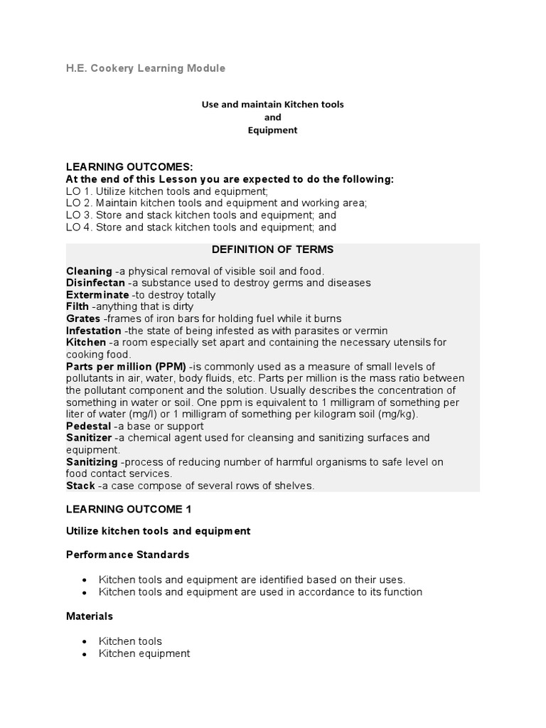 Cookery Module | Download Free PDF | Disinfectant | Housekeeping