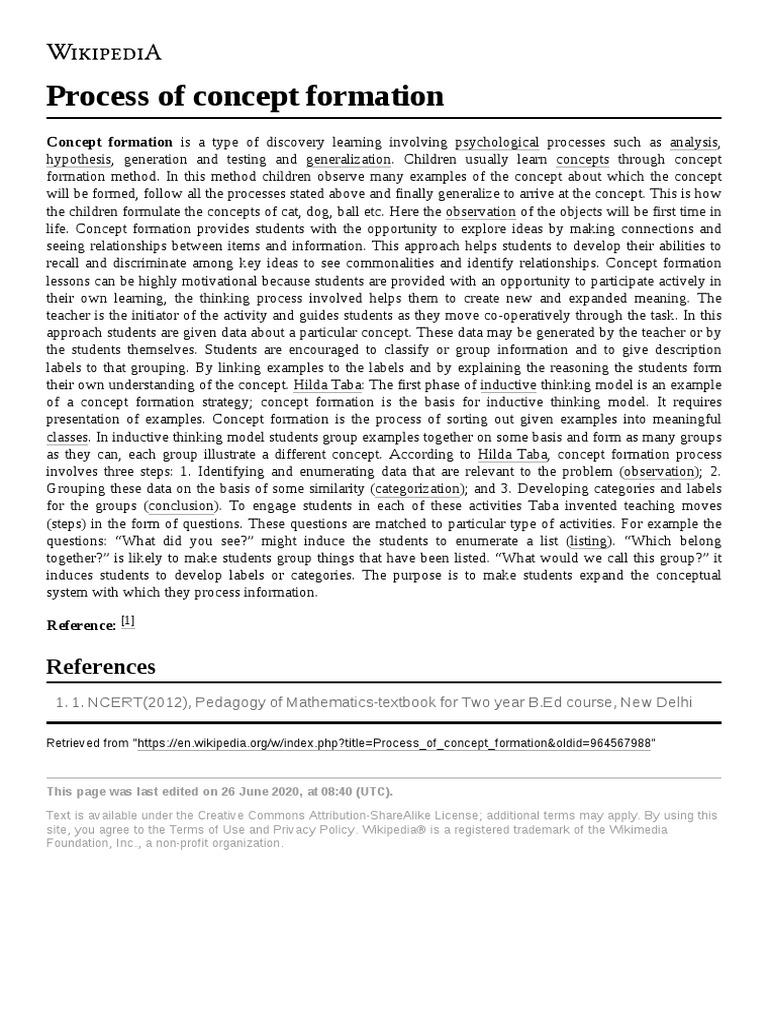 Process Of Concept Formation References PDF Educational Psychology