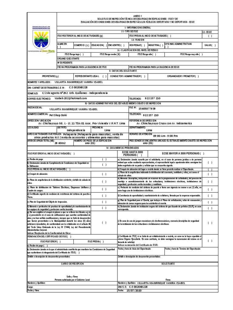Anexo1-SOLICITUD DE INSPECCIÓN TÉCNICA DE SEGURIDAD EN EDIFICACIONES | PDF | Naturaleza | Business