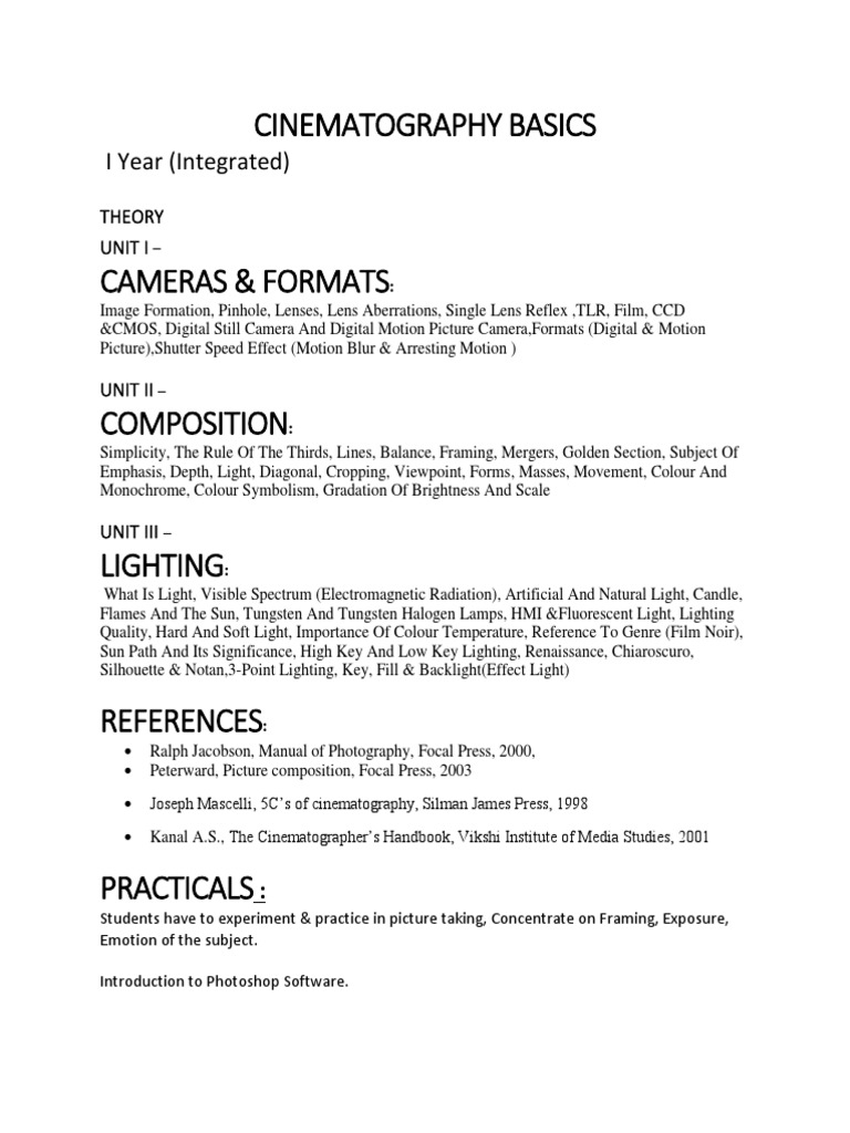 Cinematography Basics Guide | PDF | Cinematography | Camera