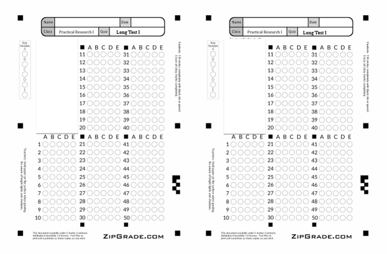 Answer Sheet 50 Zip Grade Prac 1 | PDF