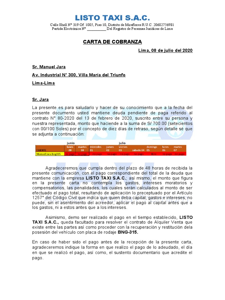 Carta de Cobranza | PDF