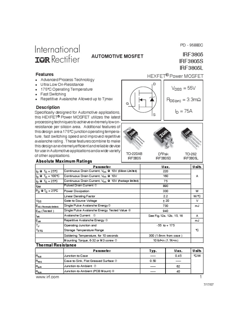 IRF 3805-IRF 3805S-IRF 3805L - Mosfet | PDF | Field Effect Transistor ...