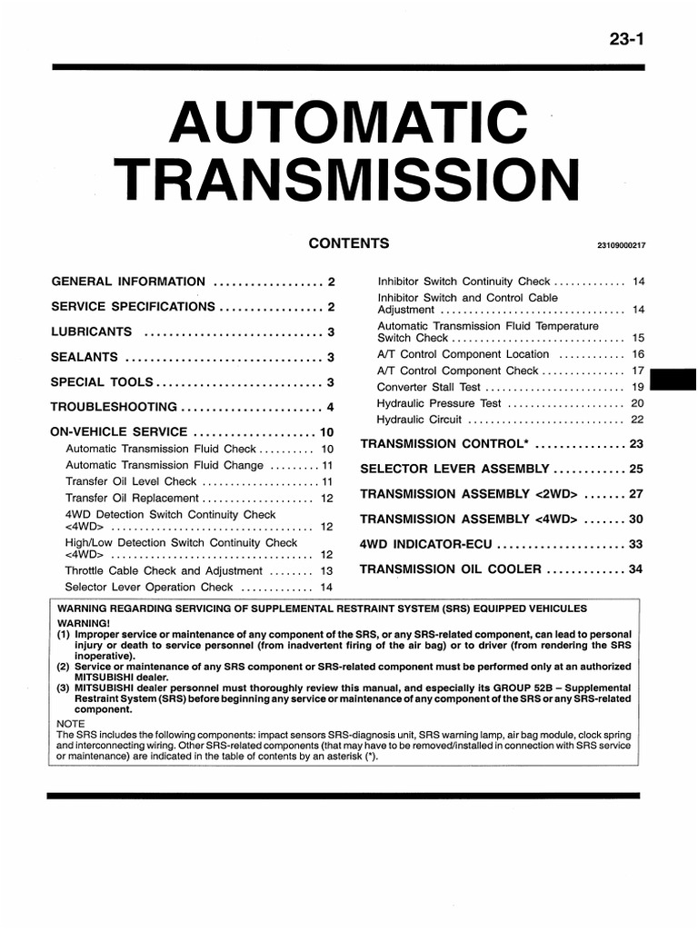 4G63 & 4D56 Automatic Transmission Guide | PDF | Automatic Transmission ...