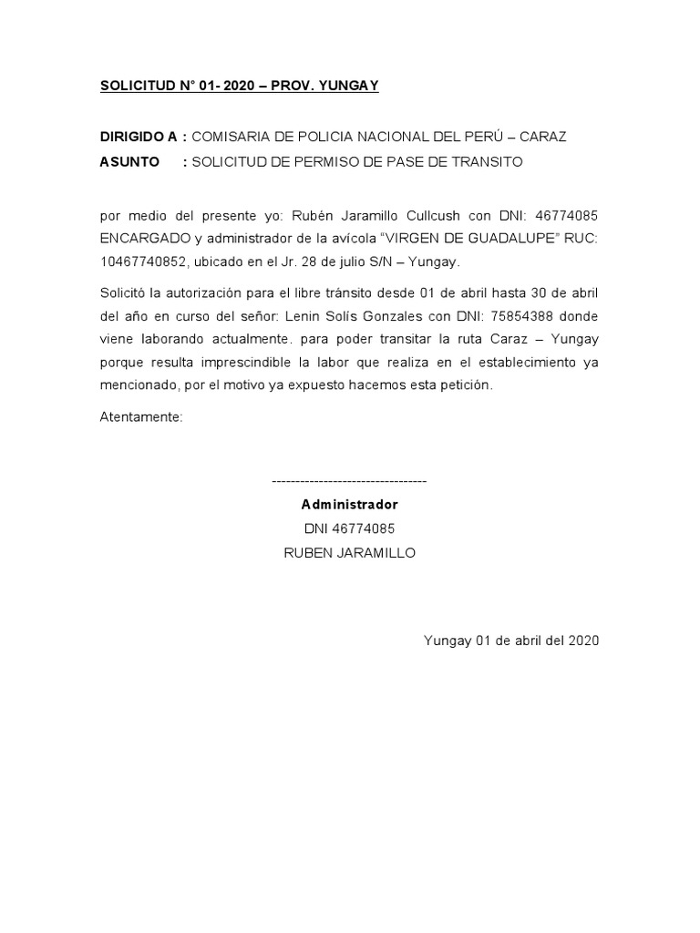 Solicitud de Pase | PDF