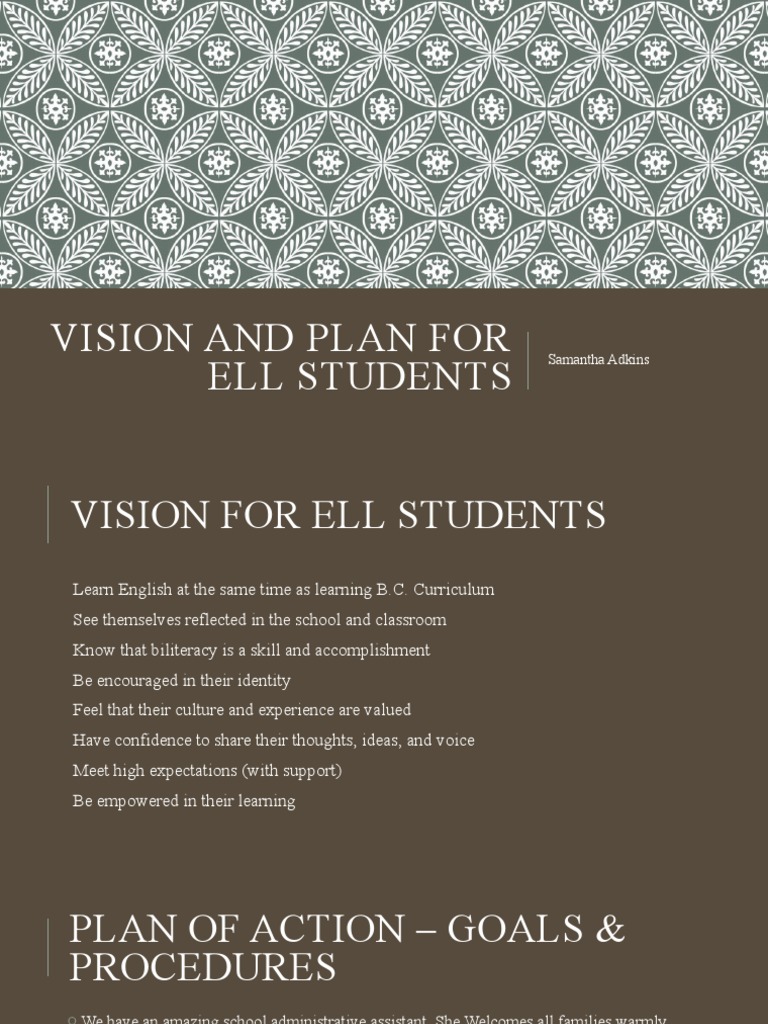 Vision and Plan For Ell Students | PDF | Classroom | Teachers