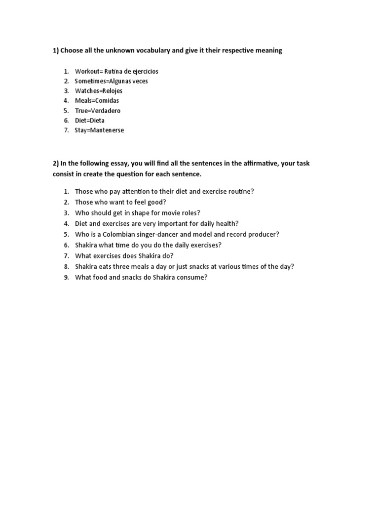 1) Choose All The Unknown Vocabulary and Give It Their Respective ...