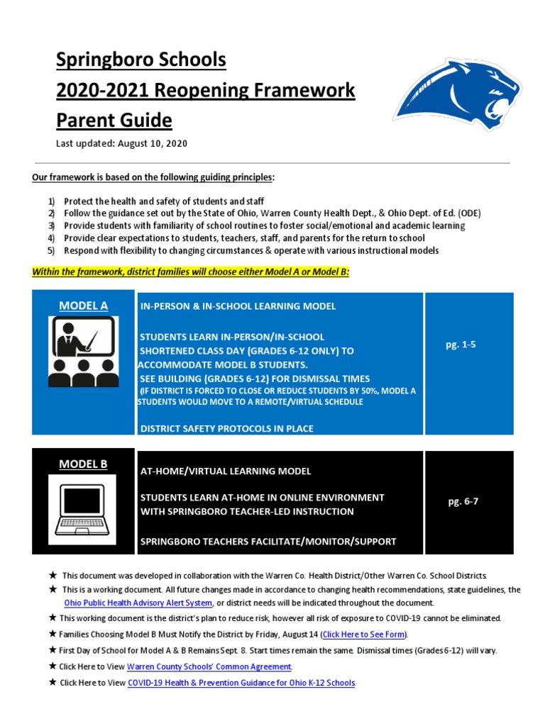 Springboro Schools 2020-2021 Reopening Framework Parent Guide | PDF ...