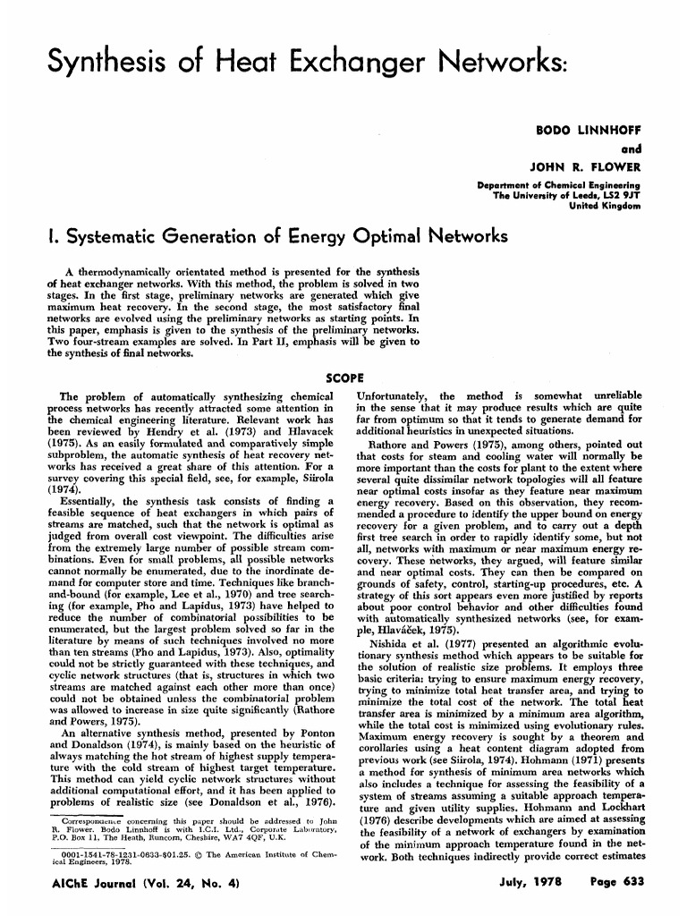 Synthesis of Heat: Exchanger Networks | PDF | Heat | Mathematical Optimization