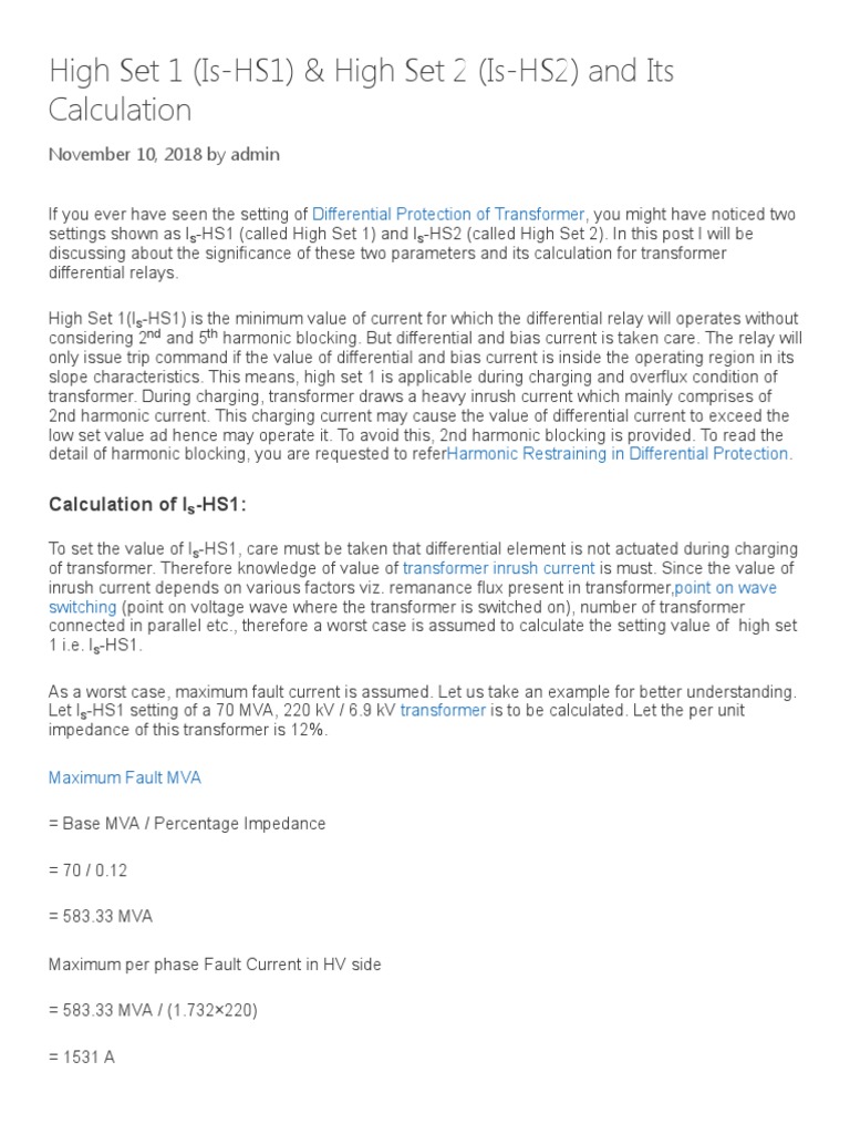 High Set 1 (Is-HS1) & High Set 2 (Is-HS2) and Its Calculation ...