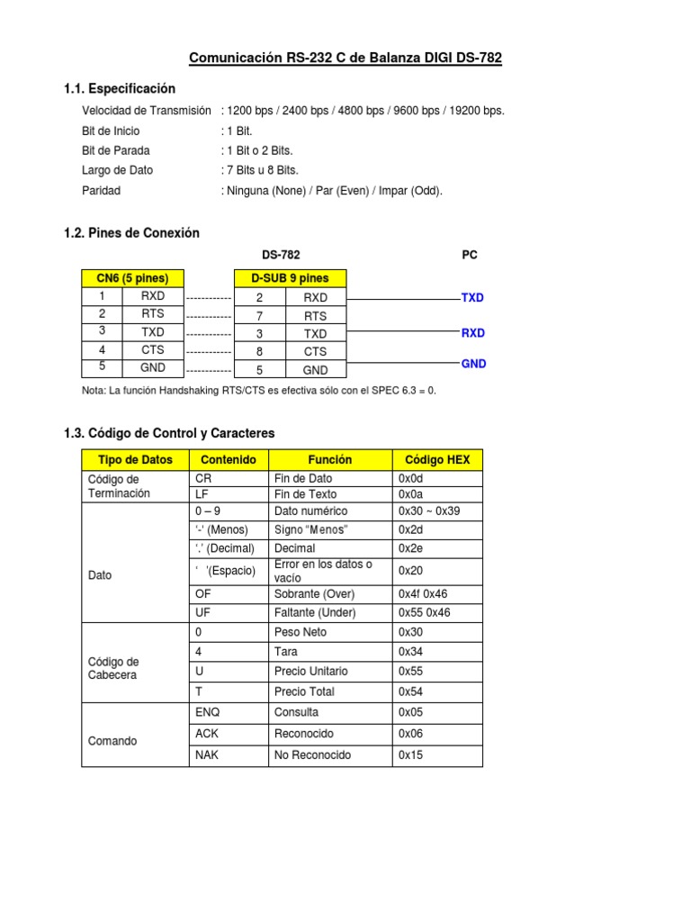 Comunicación RS-232 DIGI DS-782 | Descargar gratis PDF | Byte | Poco