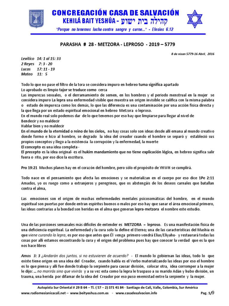 Parasha.# 28 - Metzora - Leproso - 2019 - 5779 | PDF | Lujuria ... Parasha.# 28 - Metzora - Leproso - 2019 - 5779 | PDF | Lujuria ...
