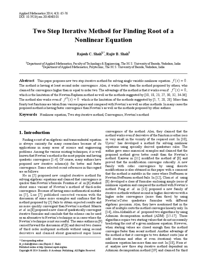 Two Step Iterative Method For Finding Root of A Nonlinear Equation ...