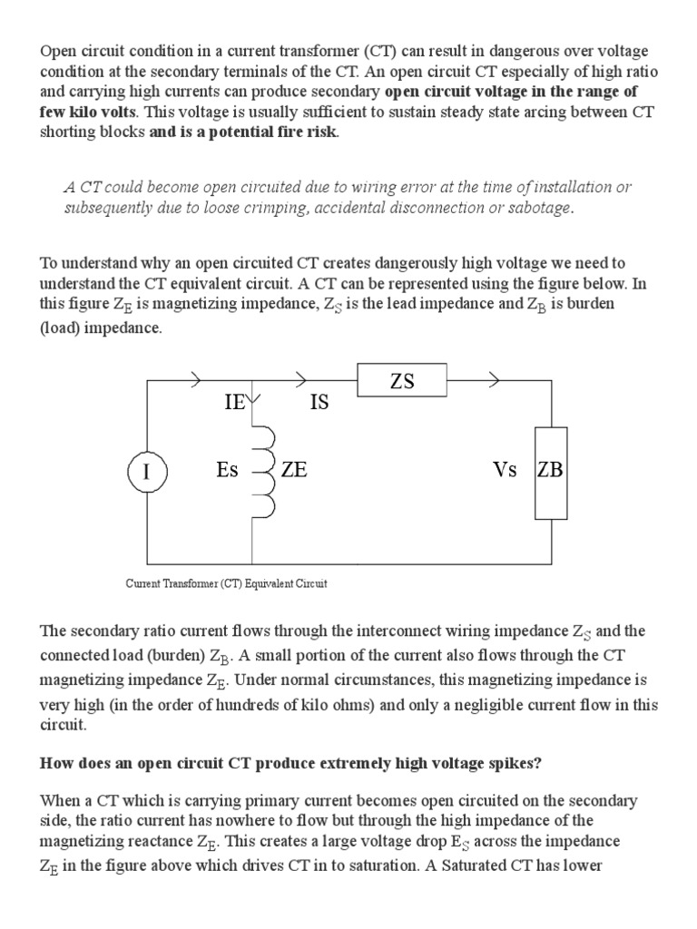 Open Circuit Current Transformer Characteristics - Voltage Disturbance ...
