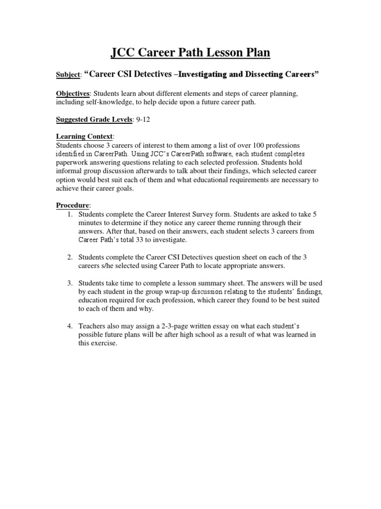 Career Path Planning | PDF | Lesson Plan | Teachers