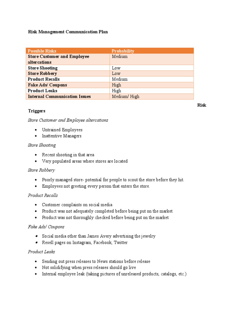 Risk Management Communication Plan | PDF | Social Media | Popular ...