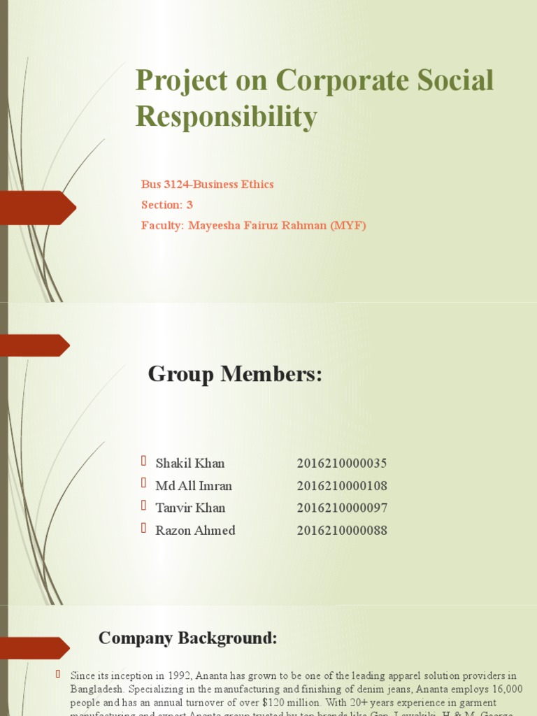 Project On Corporate Social Responsibility: Bus 3124-Business Ethics ...