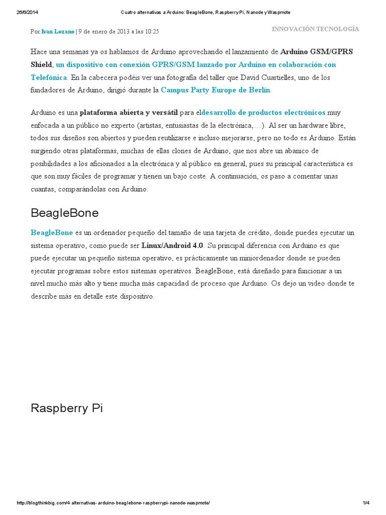 Cuatro Alternativas A Arduino - BeagleBone, Raspberry Pi, Nanode y Waspmote | PDF | Raspberry Pi ...