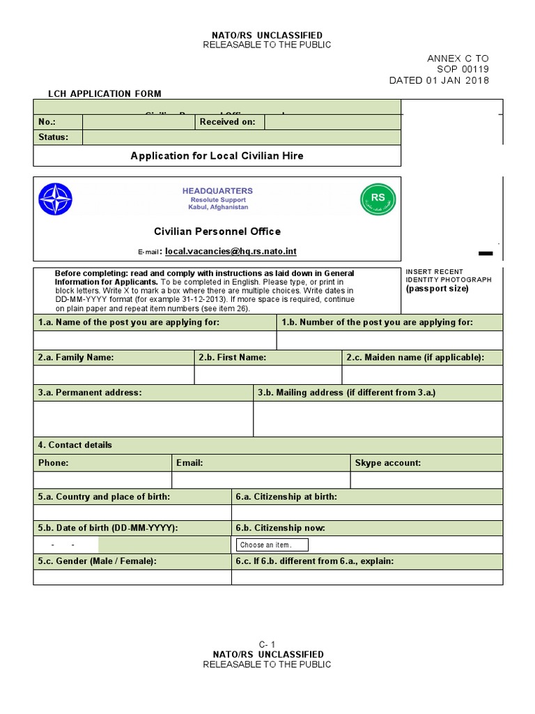 Application For Local Civilian Hire: Releasable To The Public ...