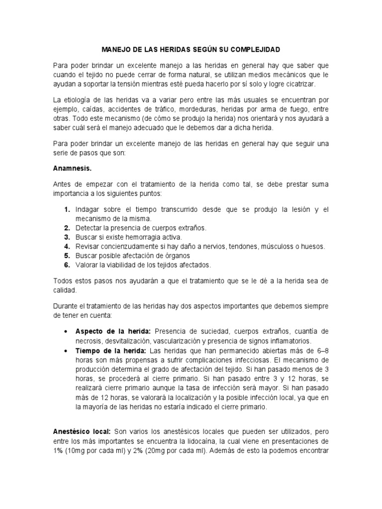 Manejo de Las Heridas Según Su Complejidad | PDF | Herida | Especialidades Medicas