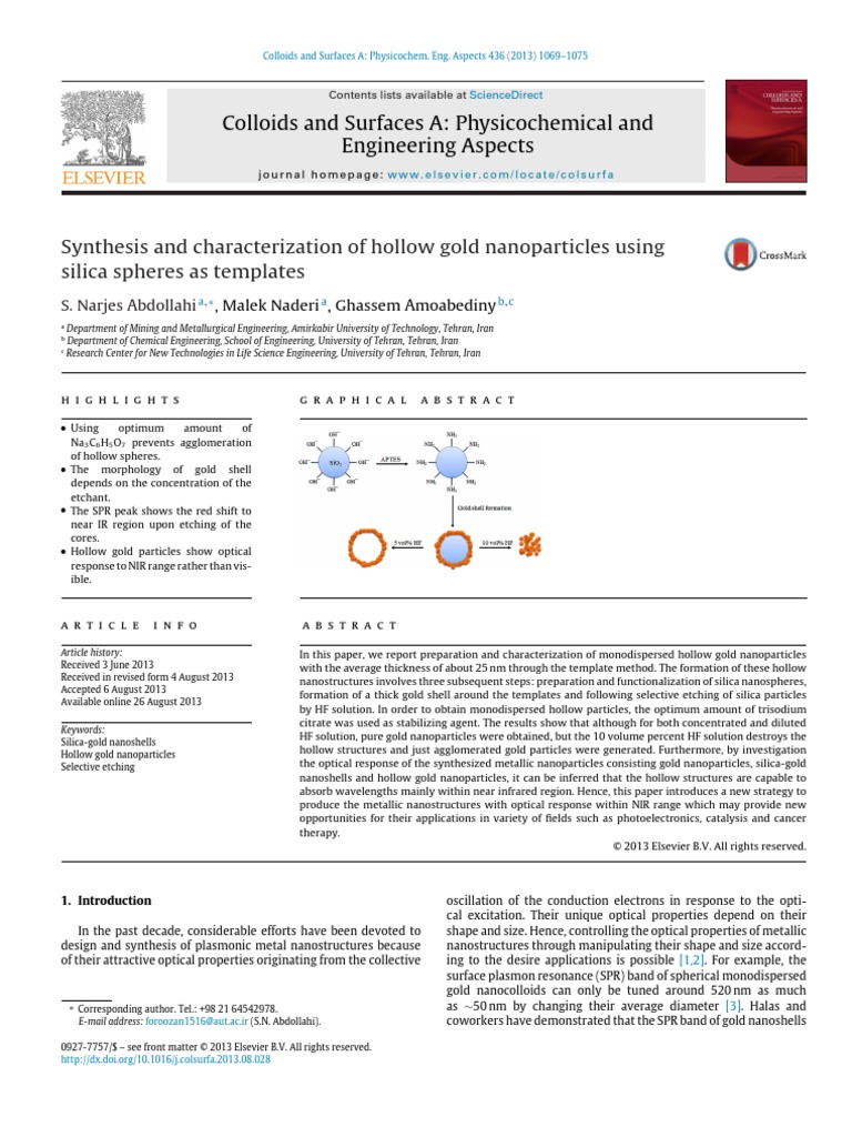 Colloids and Surfaces A: Physicochemical and Engineering Aspects | PDF | Surface Plasmon ...
