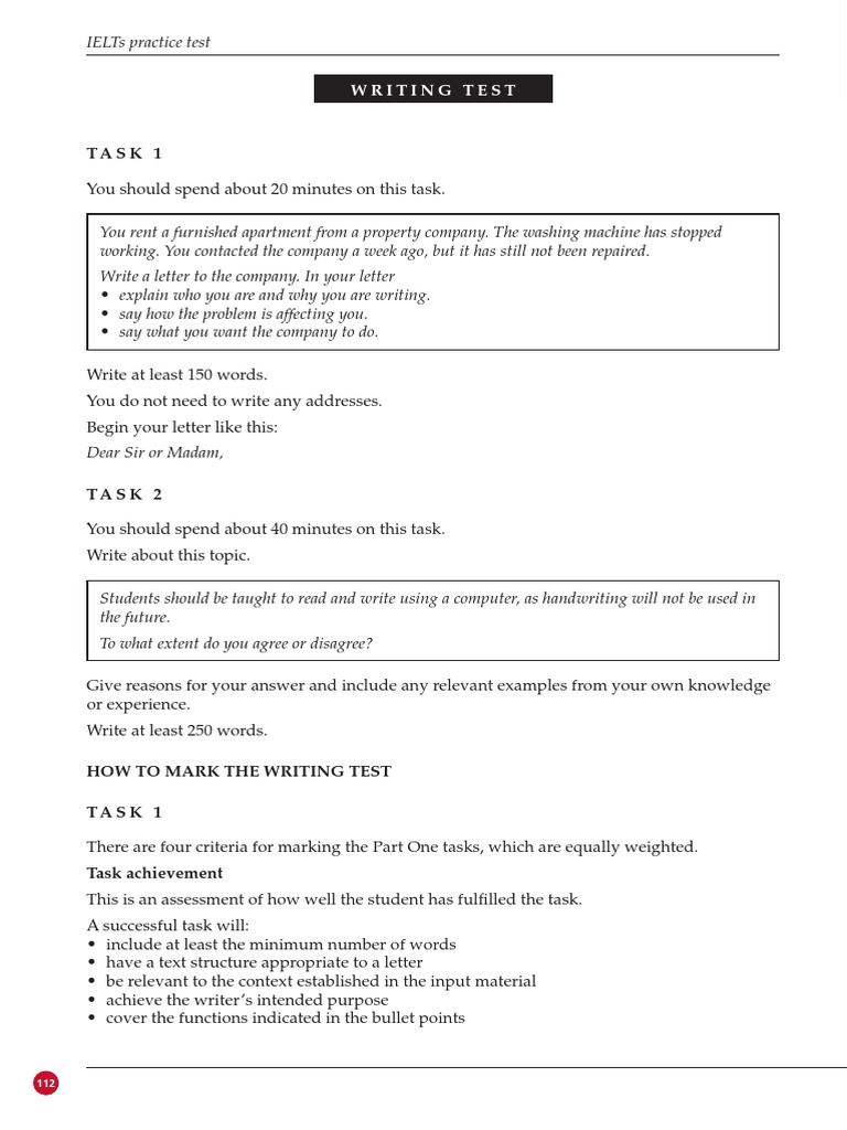 IELTS Writing Test Intermedaite-Upper Intermediate-Advanced PDF | PDF ...