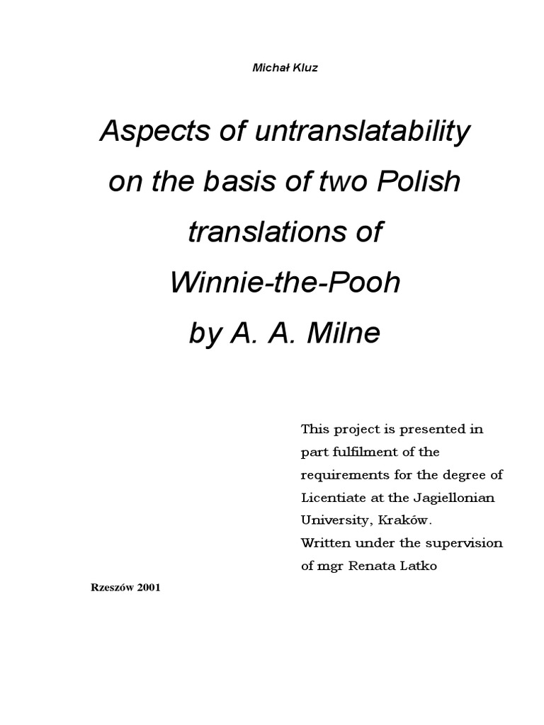 Aspects of Untranslatability On The Basis of Two Polish Translations of ...